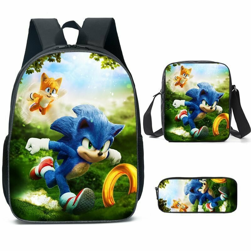 Трансграничный новый продукт Sonic, сумка для начальной школы, комплект из трех предметов, рюкзак с героями мультфильмов, рюкзак, пенал