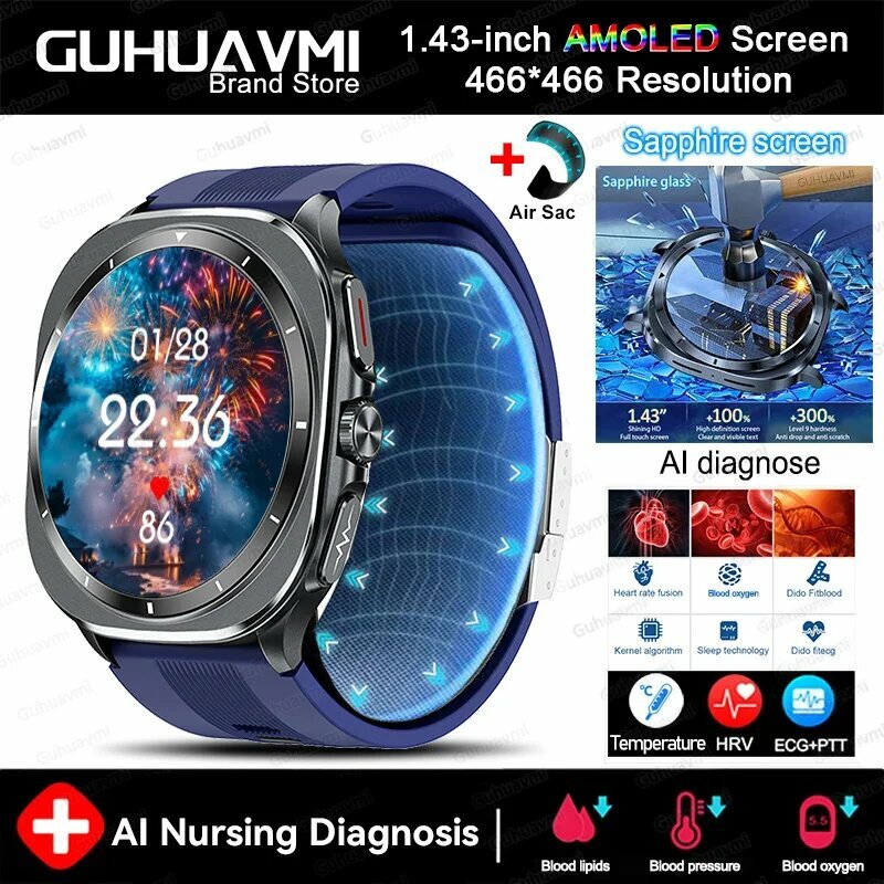 Sapphire Smart Watches Blood Pressure health monitoring Blood Lipid Uric Acid ECG PPG NFC Call Health Smartwatch For Android iOS