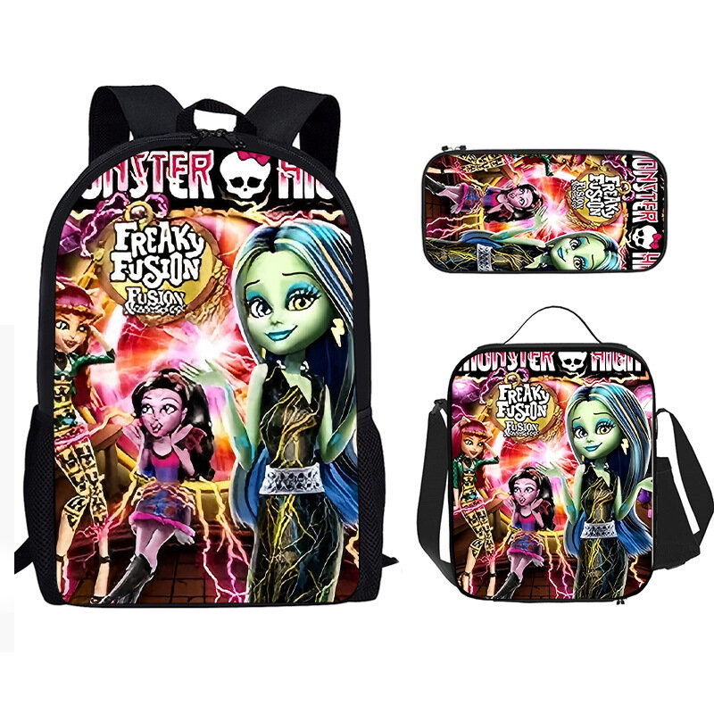 В наличии трансграничный бестселлер Monster High: школьная сумка из трех предметов с принтом Monster High, пенал, сумка через плечо и вместительный студенческий рюкзак.