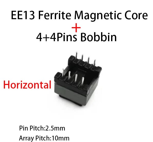 Трансформатор EE13 с бобиной 4+4 Pins, Horizontal, Pin Pitch:2.5mm, Array Pitch:10mm, Цвет: 15
