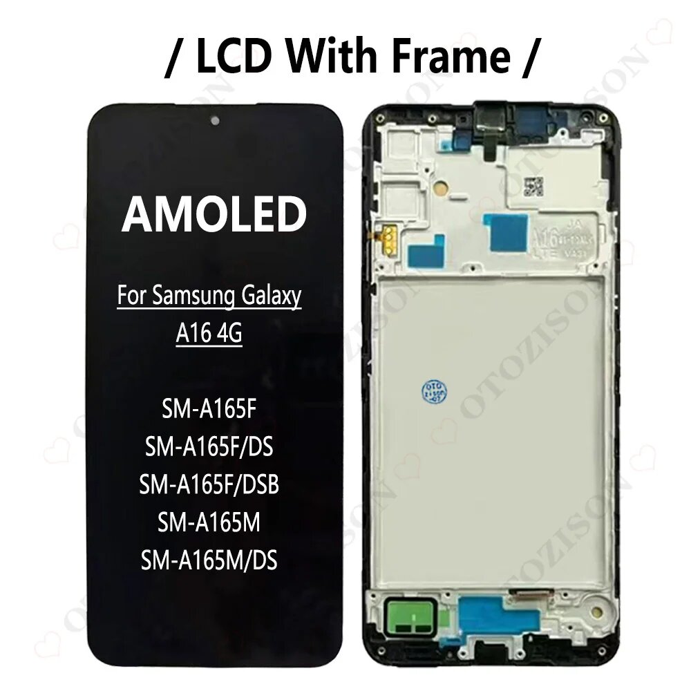 AMOLED-дисплей для Samsung Galaxy A16 4G с рамкой, экран A165, SM-A165F/DS, SM-A165M/DS, сенсорный дигитайзер в сборе, LCD-дисплей A16