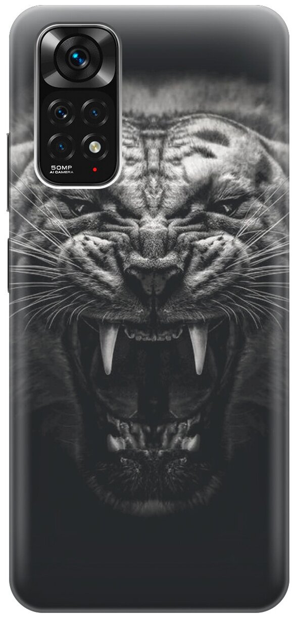 Силиконовый чехол на Xiaomi Redmi Note 11, Сяоми Редми Ноут 11 с принтом "Оскал тигра"