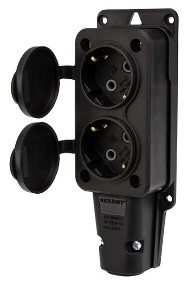 Розетка Rexant двойная 16A, влагозащищенная IP54, с/з, о/у, из каучука