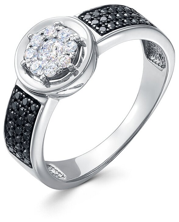 Кольцо широкое, белое золото, 585 проба, родирование, бриллиант