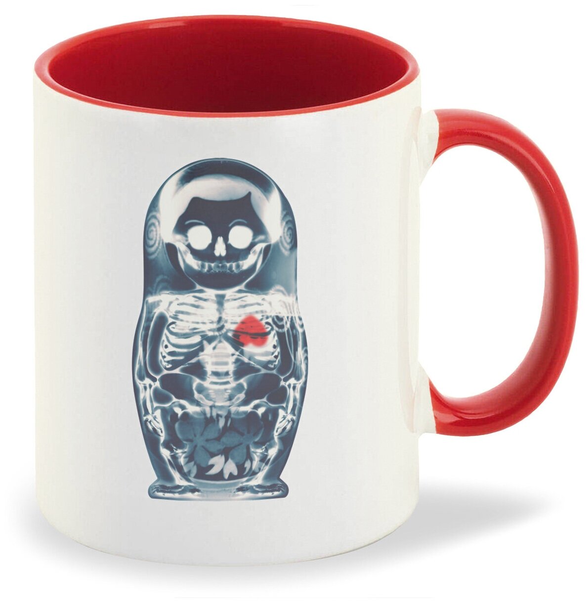 Кружка красная CoolPodarok Матрешка скелет рентген
