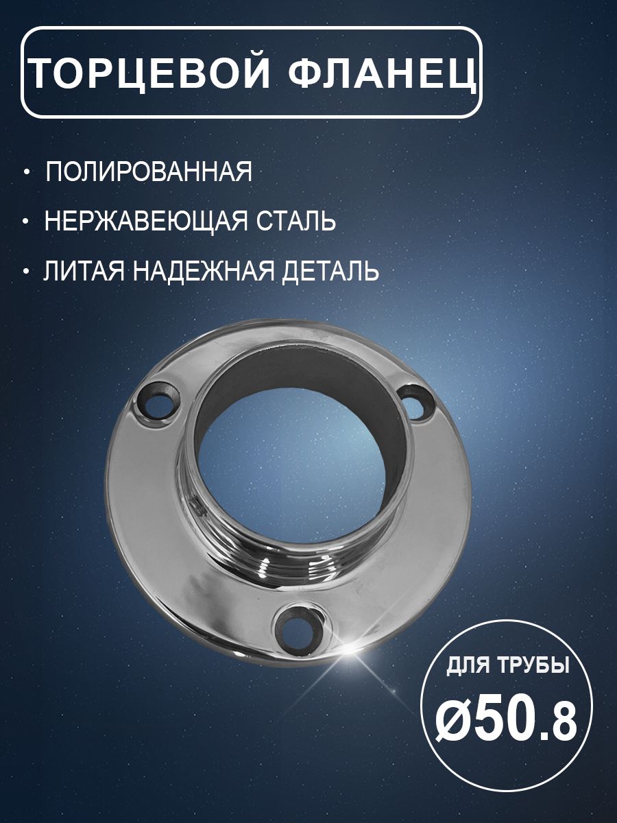 Фланец для перил торцевой из нержавеющей стали для крепления к стене диаметром 50,8 мм для трубы поручня