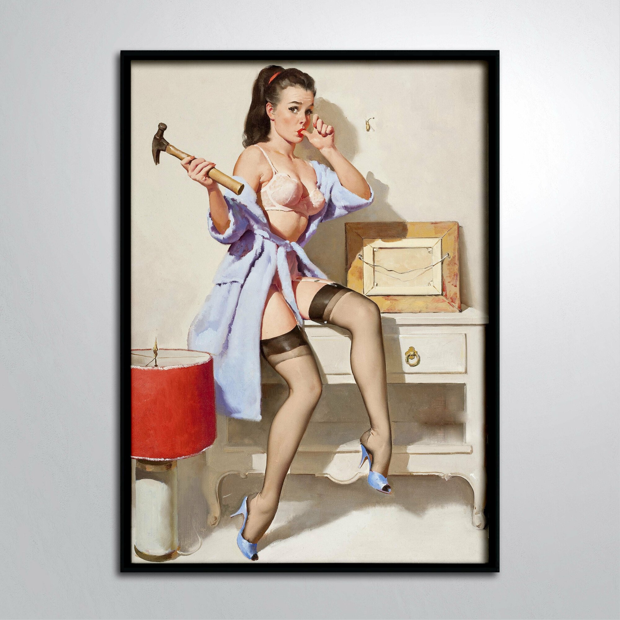 Постер без рамы/Постер для интерьера/Винтажный Плакат Пин Ап Молоток Pin-up