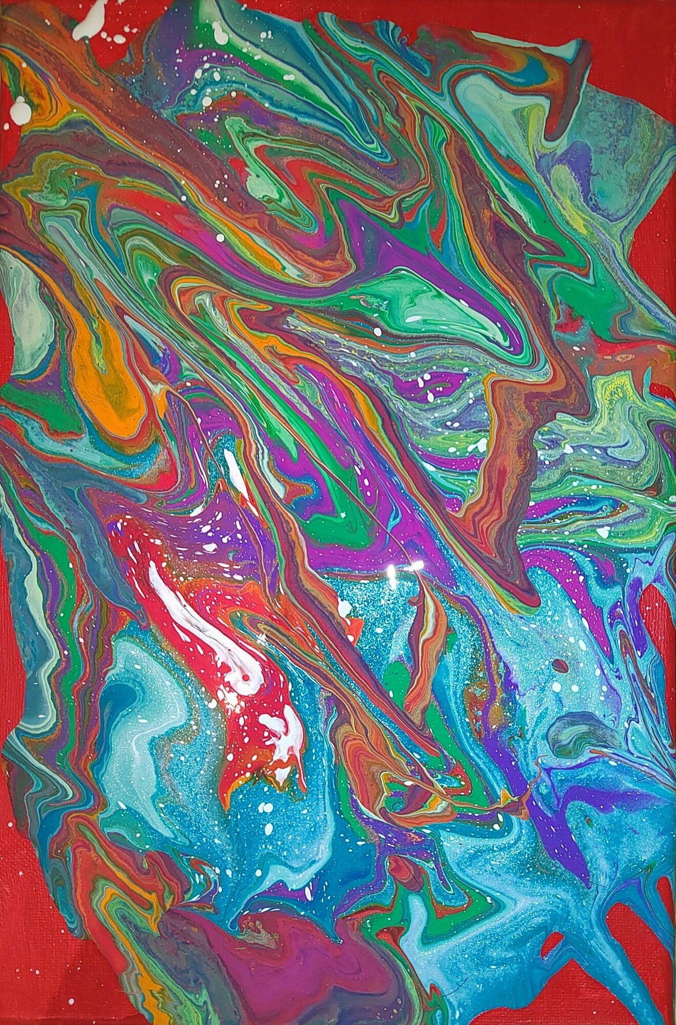 Картина "Цветные реки. Красный фон"