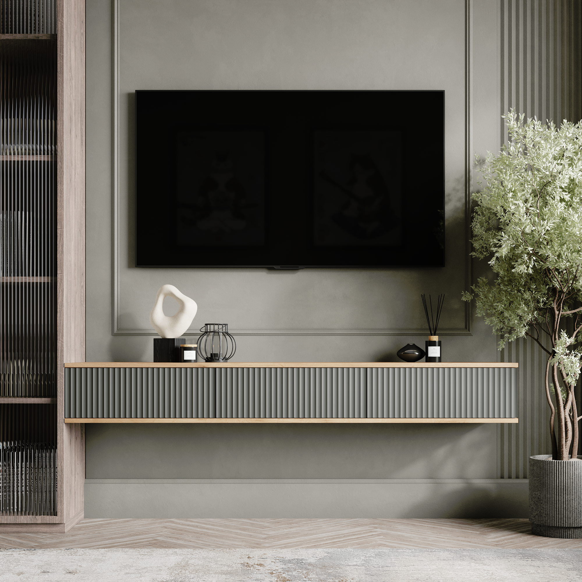 Тумба под телевизор напольная "Вустер" V6, 163.4х40.7х21.6, ТВ тумба