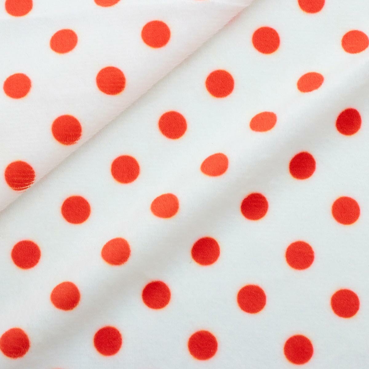 Плюшевая ткань с принтом горох SOVUSHKA, 47*47 см, ворс 1,5 м (белый, красный)