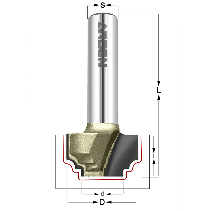 Фреза Декоративный гусёк R=2.4 Z=2 D=19x11x40 d1=11.1 S=8 ARDEN 212815
