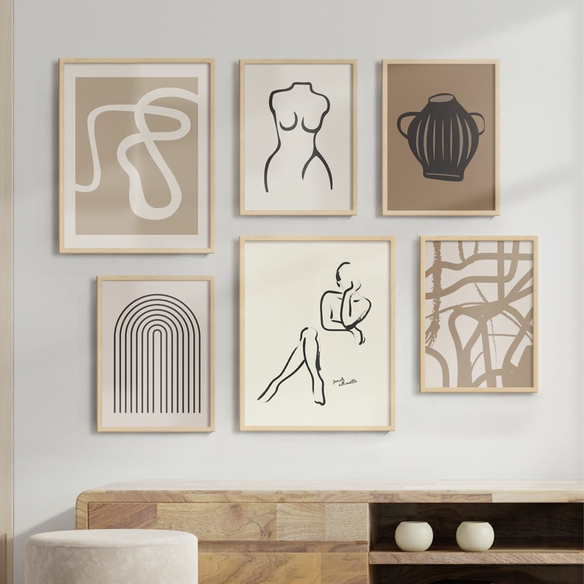 Постер 6 шт без рамки "Силуэты современная абстракция" набор картин для интерьера