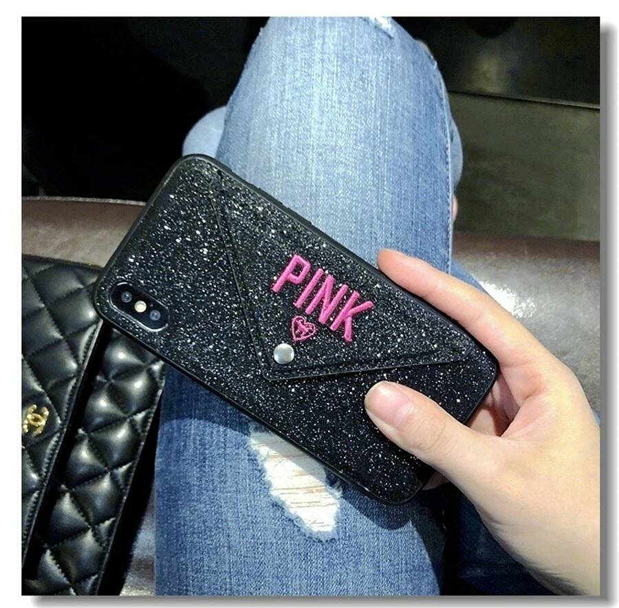 Чехол-бумажник для айфон iPhone 7 / 8 с кармашком на заклёпке черный