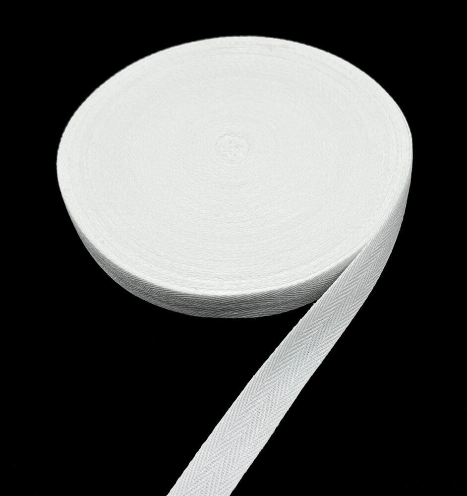 Лента киперная хлопок 2 см (20 мм) цв. белый (45 метров)