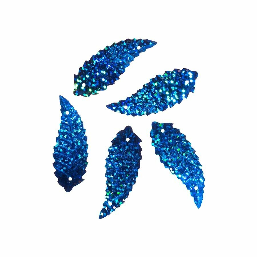 Пайетки "Листок" голографические 16 х 45 мм (синий) В1 / упаковка 20 гр