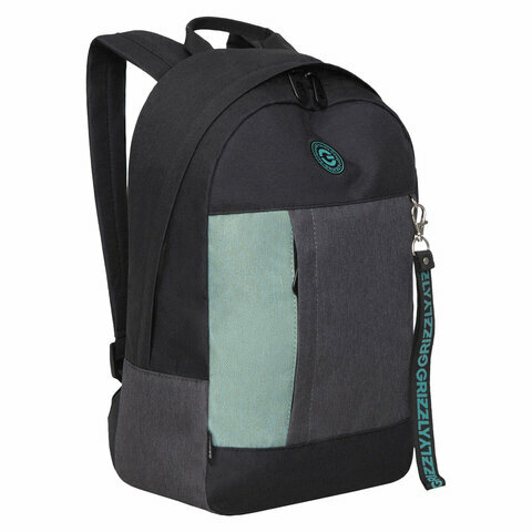 Рюкзак GRIZZLY школьный, укрепленная спинка, 1 отделение, д/дев, BLACK/MINT,37,5х24х12см, RXL-327-3/2