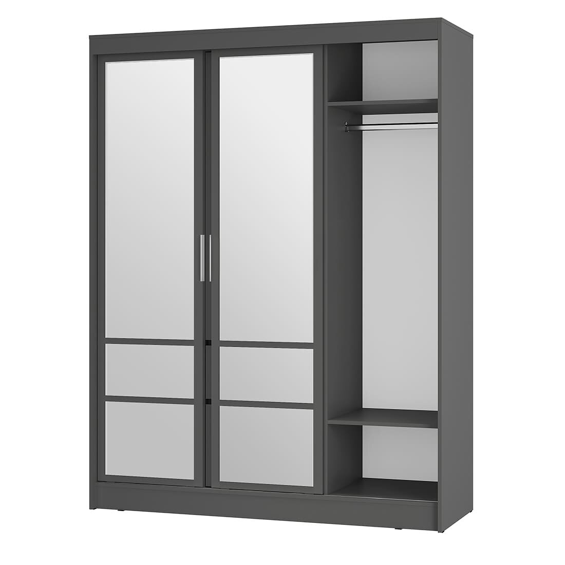 Шкаф-купе с зеркалом с ящиками деревянный Симпл ШКК-06 160,0х210,0х58,2 см, графит — фото 1