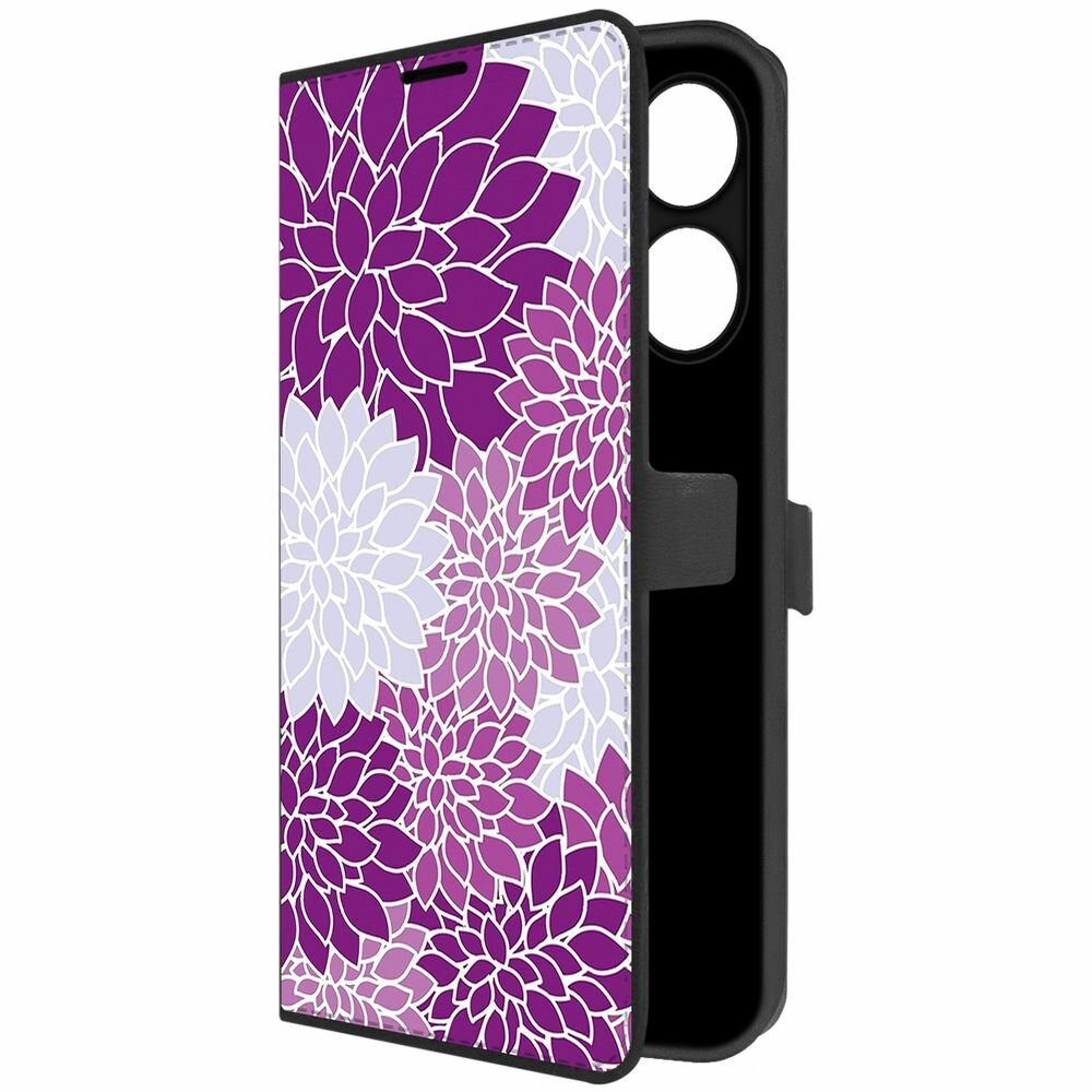 Чехол-книжка Krutoff Eco Book для Xiaomi Poco M6 4G Цветочный паттерн 2 (черный)