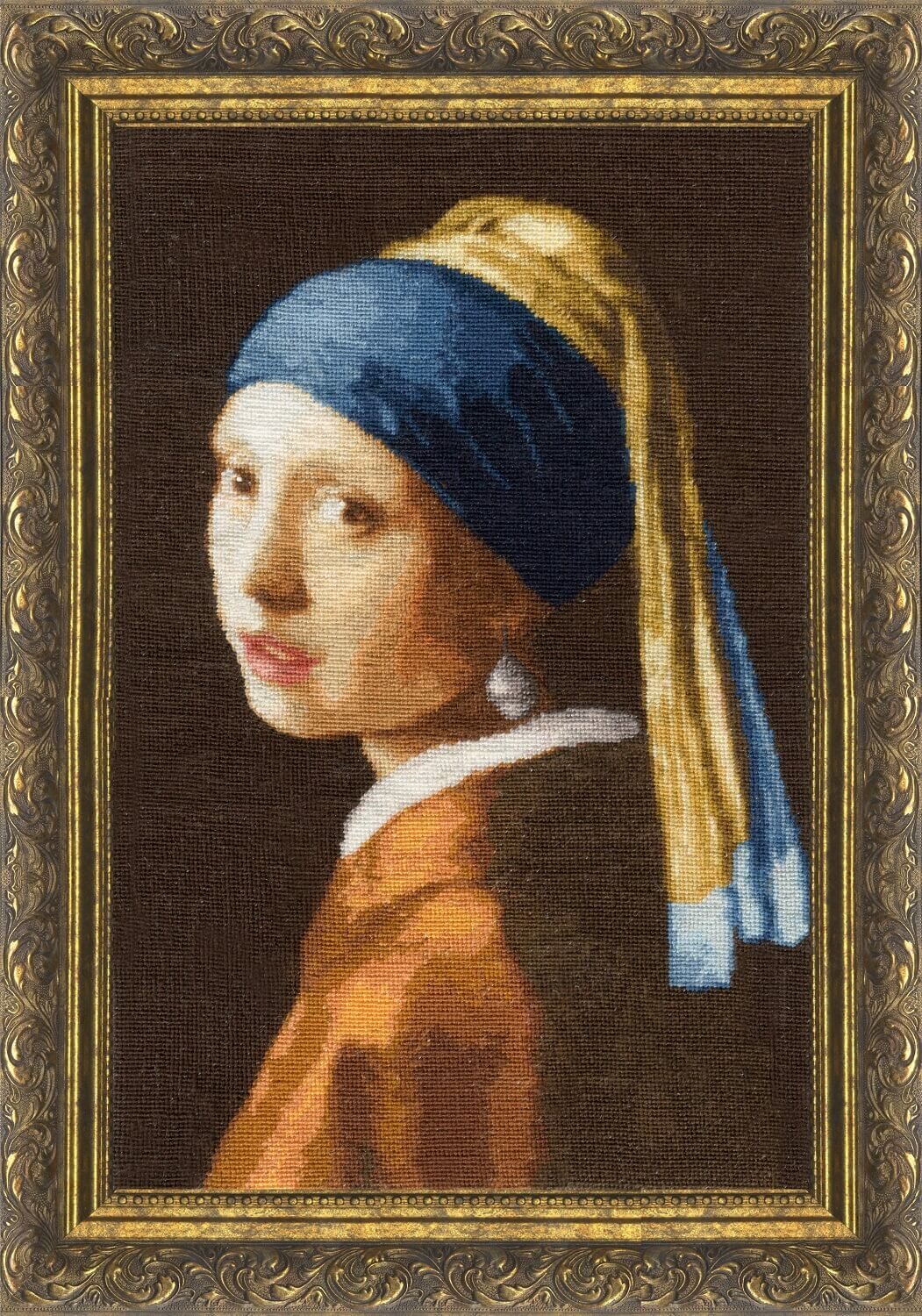 Набор для вышивания Золотое Руно КР-003 "Девушка с жемчужной сережкой", гобеленовый шов, размер 19,5 на 12,5 см