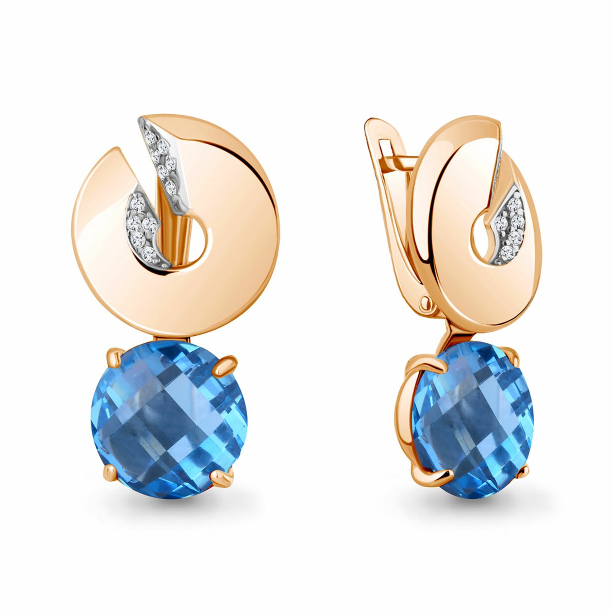 Серьги, серебро, 925 проба, золочение, фианит, топаз