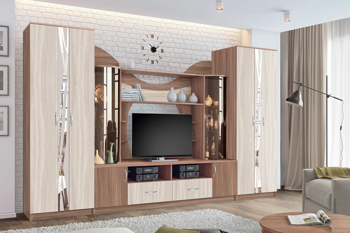 Комплект мебели для гостиной Аллегро композиция 5 Ясень Темный/Светлый