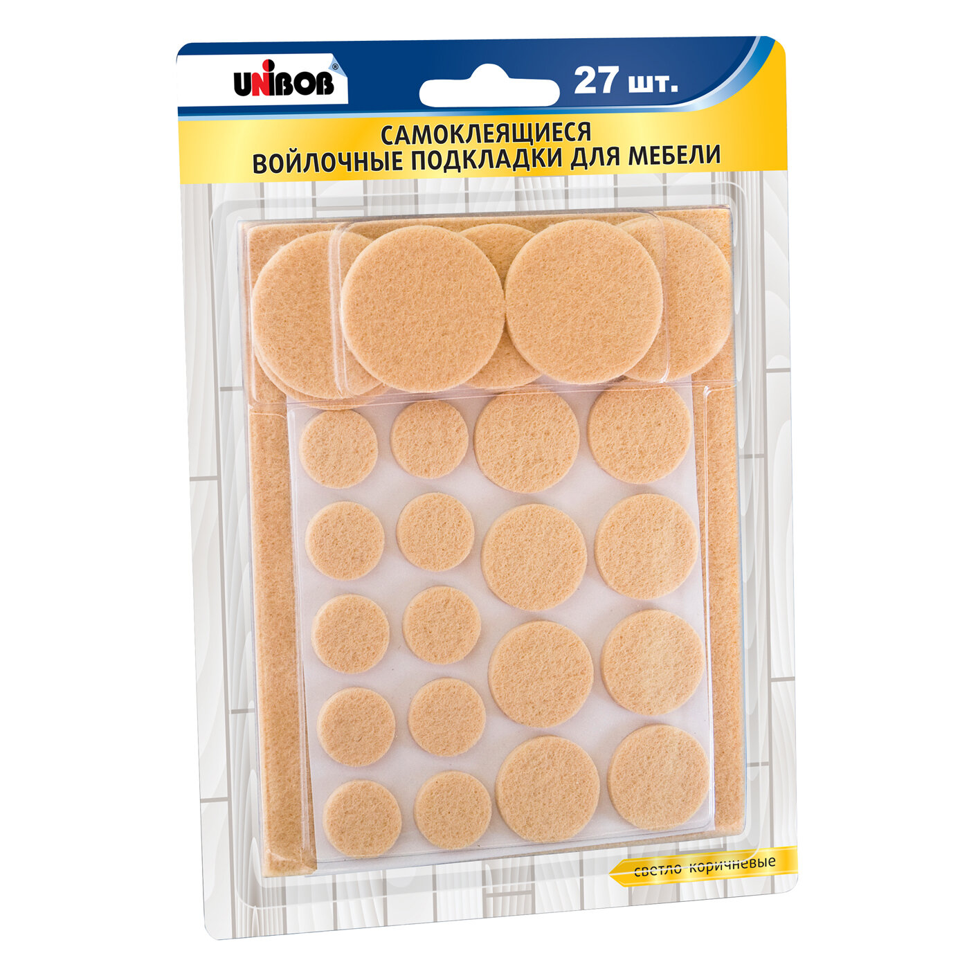 Протекторы для мебели самокл. "Unibob" набор 27 шт. Войлок (светло-коричн.)