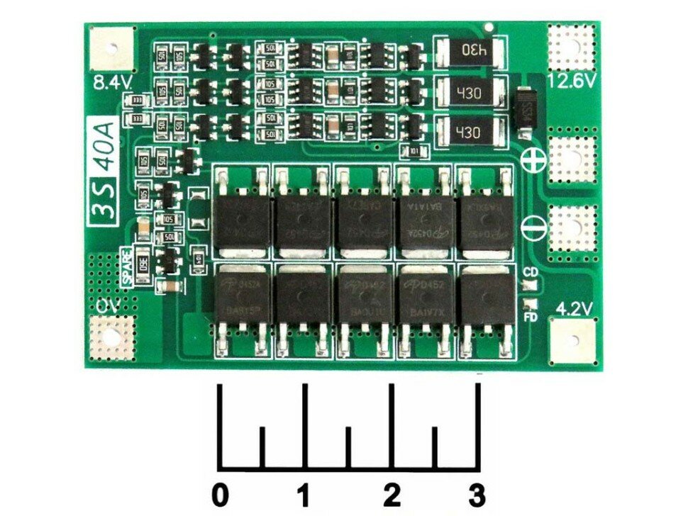 Контроллер заряда для литиевых элементов 11.1V 40A BMS 3S №304 с балансиром (3S06)