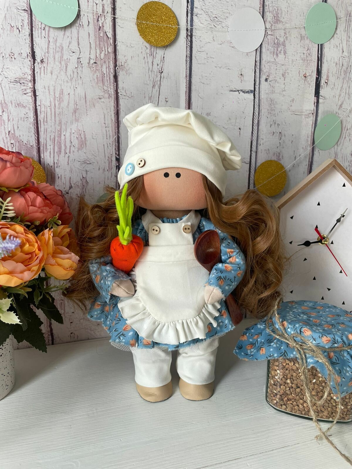 Интерьерная текстильная кукла Тильда 28 см ручной работы