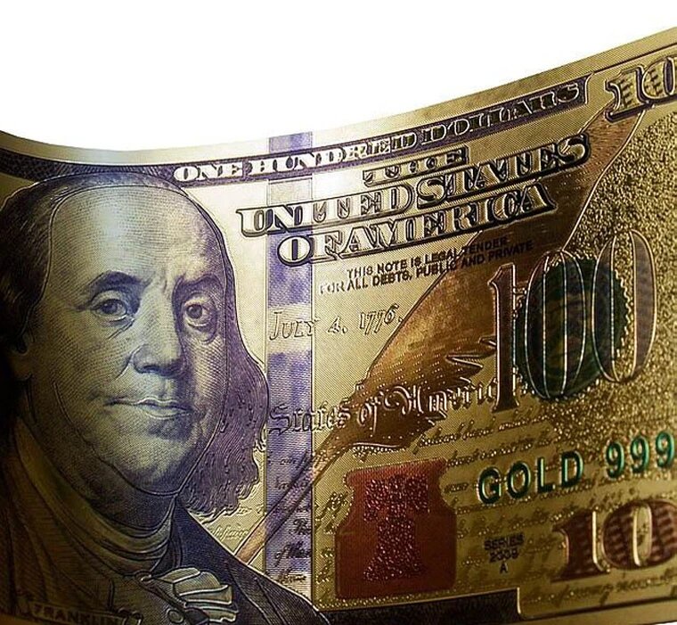 Золотая банкнота 100 долларов США GOLD 999999 series 2009 B2 сувенирная копия, банкноты и купюры редкие коллекционные