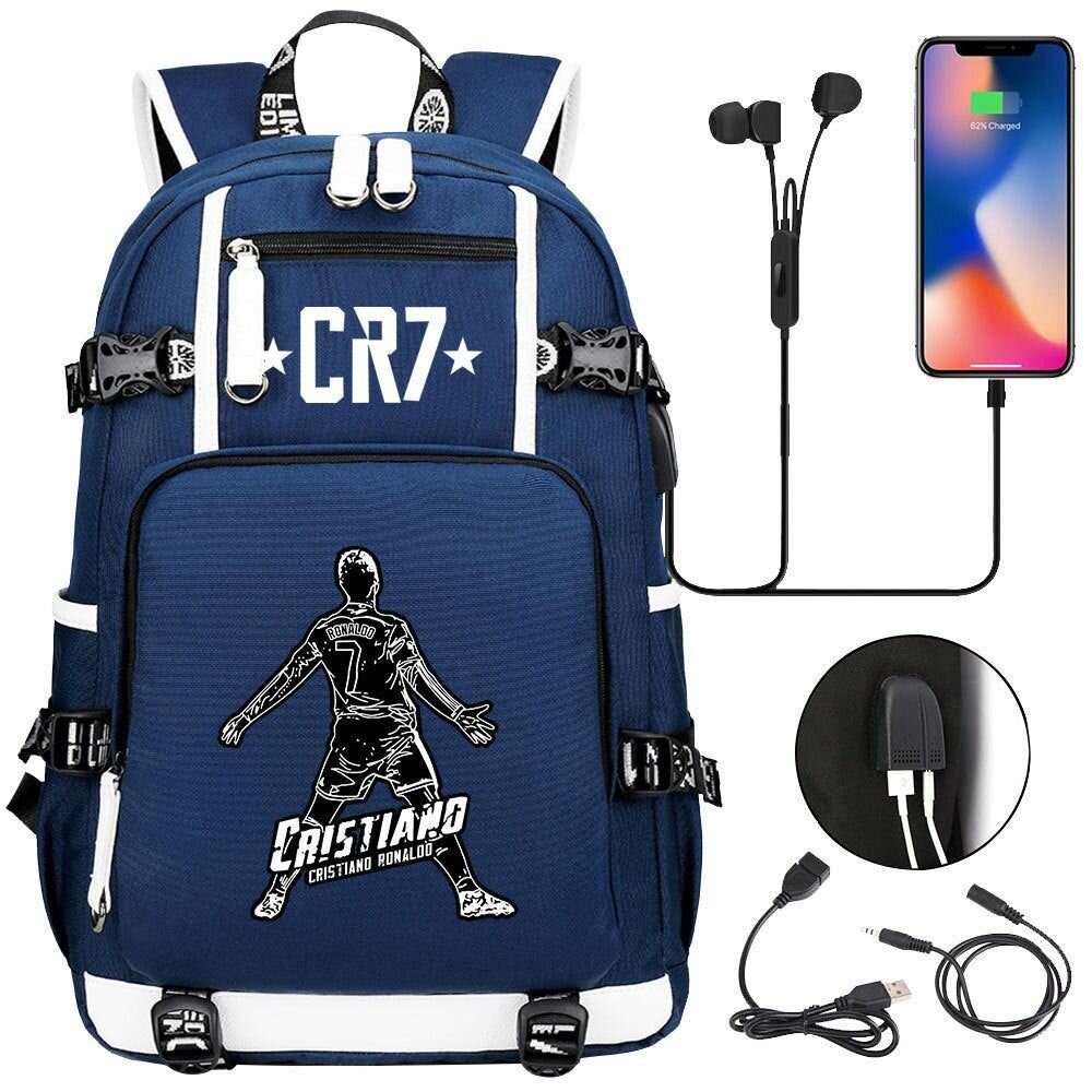 Рюкзак школьный Football Cristiano Ronaldo USB с зарядкой для ноутбука и путешествий