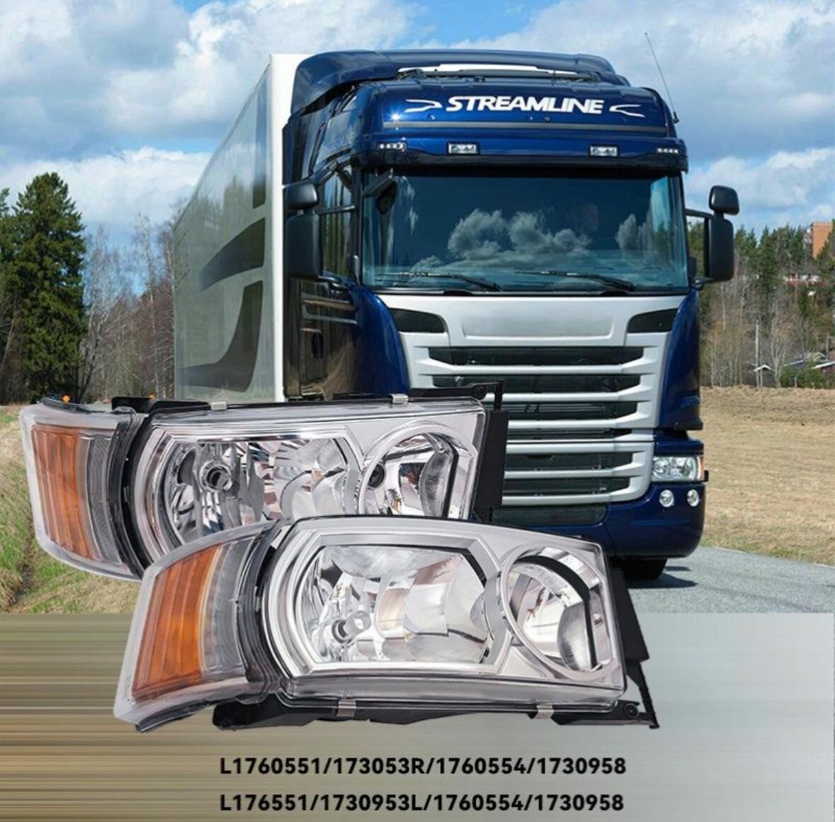 Фара левая для Scania 4 5 series H7+H1, Скания