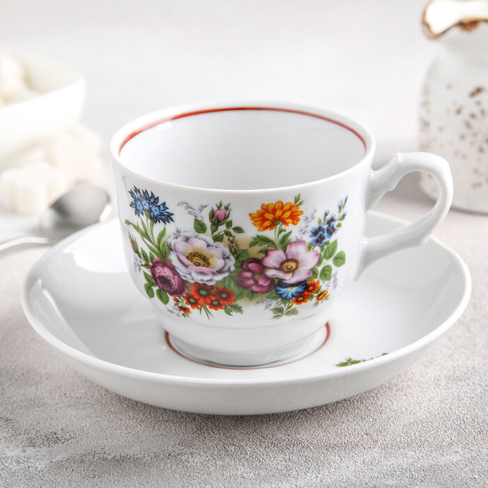 Чайная пара Букет цветов , 250 мл, блюдце d 15 см