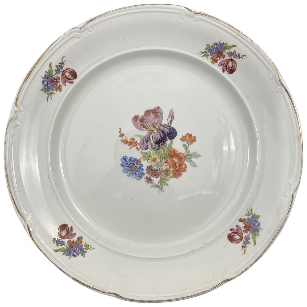 Тарелка "Букет Ирис - Гербера", 24 см, 1952-1962 гг, ЗиК, Конаково, СССР