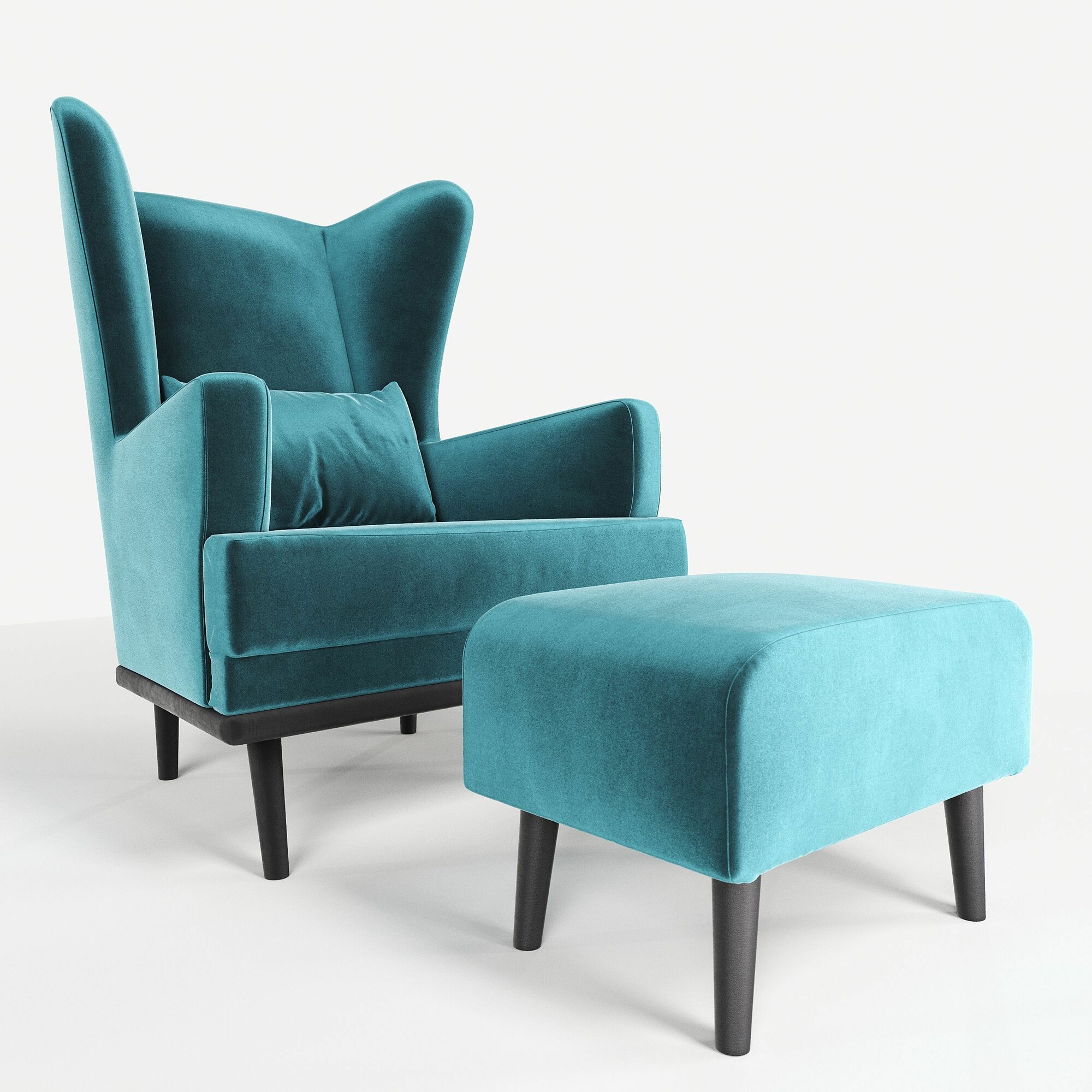 Комплект кресла и пуфа Фантазёр велюр Z-12 (Лазурный велюр) на высоких ножках, для отдыха и чтения книг. В гостиную, балкон, спальню и переговорную комнату