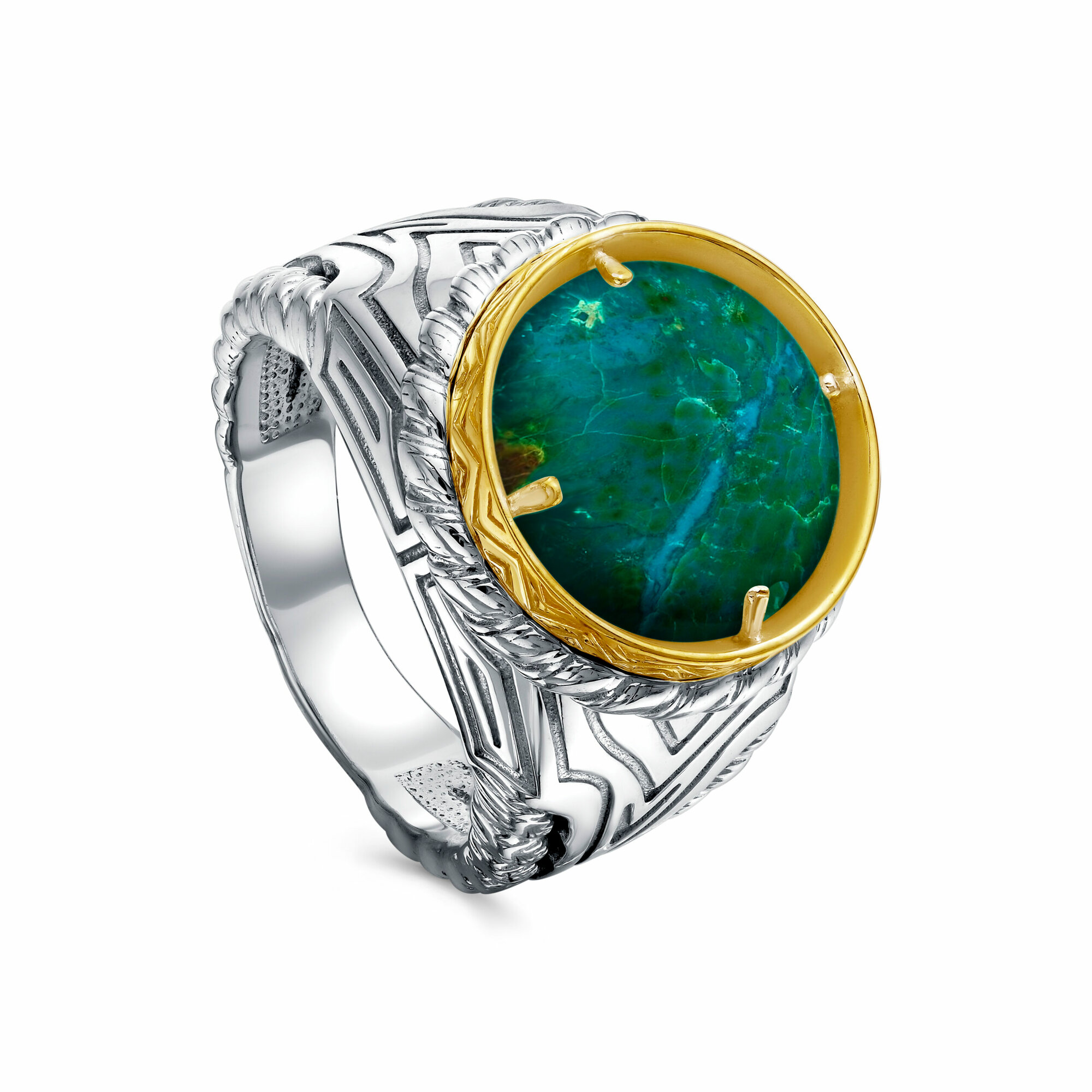 Кольцо, серебро, 925 проба, хризоколла