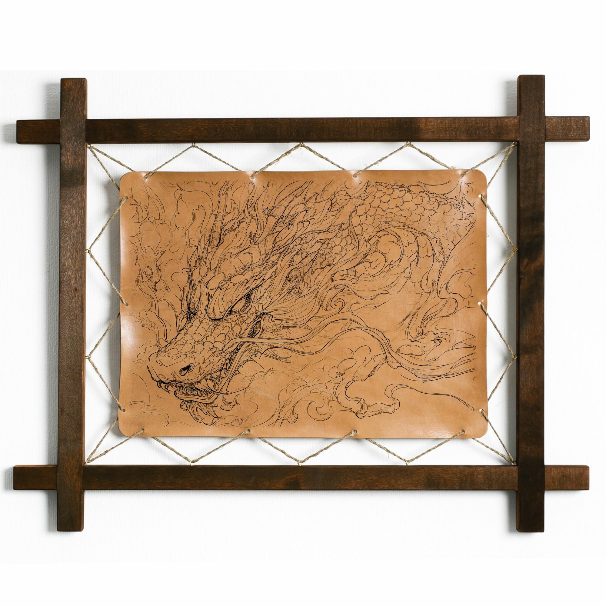 Картина интерьерная, натуральная кожа, "Дракон №3", в деревянной раме, BoomGift