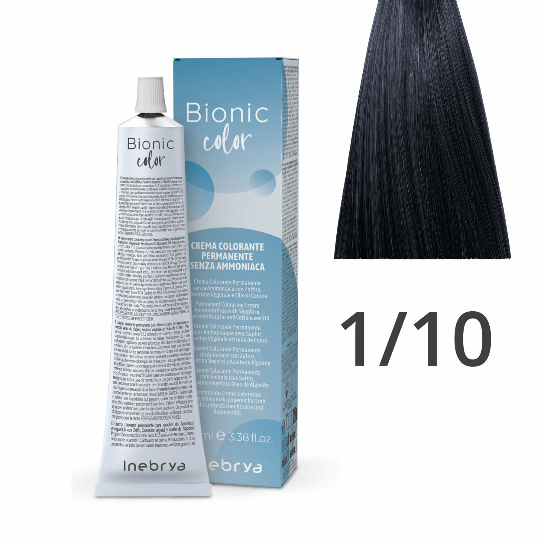 Краска для волос профессиональная без аммиака Inebrya Bionic Color 1/10 Чёрный Пепельный натуральный 100 мл