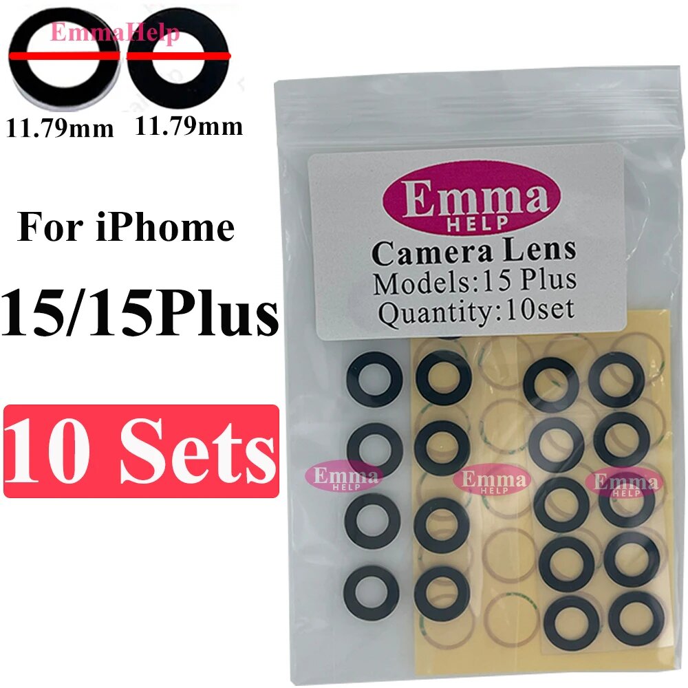 EmmaHelp, 10 комплектов стекла для задней камеры для iPhone 15 14 13 XR X XS SE 7 8 11 12 Pro Max, сменная крышка объектива задней камеры, наклейка A+ for iPhone 15 15Plus