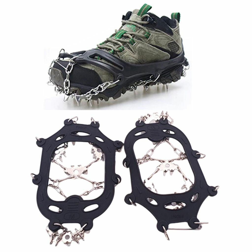Аксессуары для скалолазания,24-зубчатые противоскользящие накладки на обувь из нержавеющей стали, силиконовые ледяные когти - 24 зуба, размер L, черный, 1 комплект