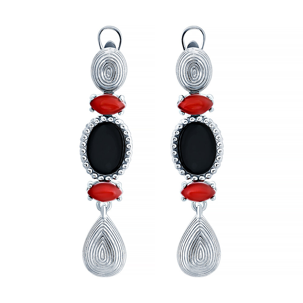 Серьги, серебро, 925 проба, оникс, яшма