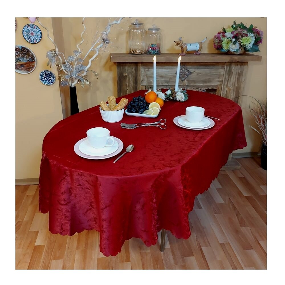 Скатерть на стол овальная Santa Barbara T002, водоотталкивающая с пропиткой, полиэстер, бордовая, 137x180 см