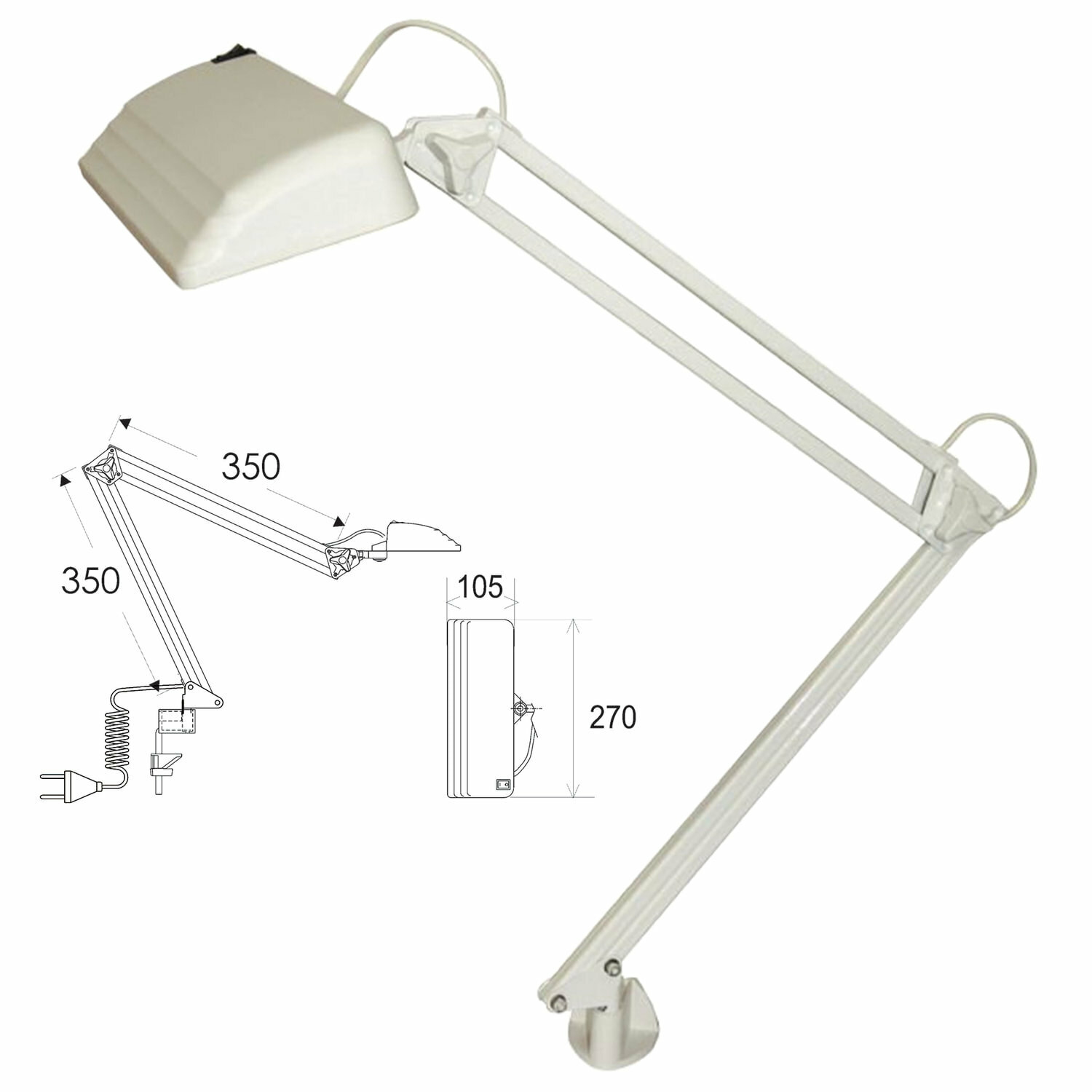Светильник настольный Трансвит "Дельта П-С32", на струбцине, светодиодный, 12 Вт, белый, высота 60 см ()