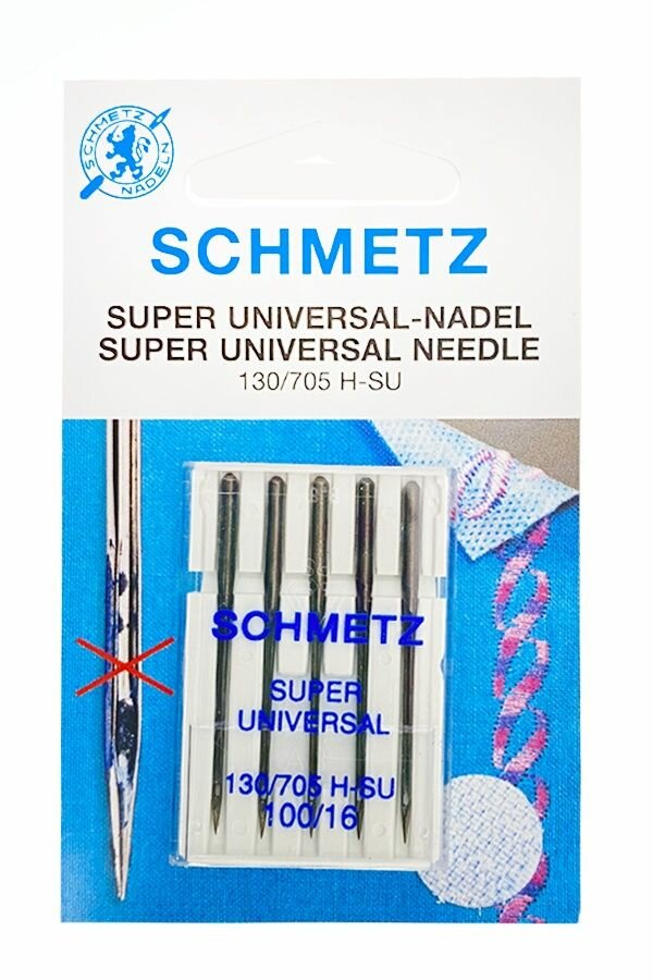 Иглы для швейной машины SCHMETZ стандартные, с покрытием антиклей, №100, упаковка 5 игл