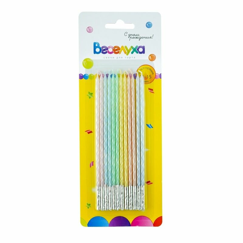 Свечи для торта Веселуха коктейльные, Макаронс, ассорти, время горения 10-15 минут
