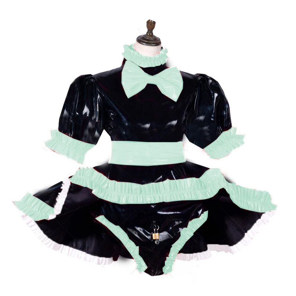 Платье горничной из ПВХ изумрудно-зеленое, Light Green, XXXL