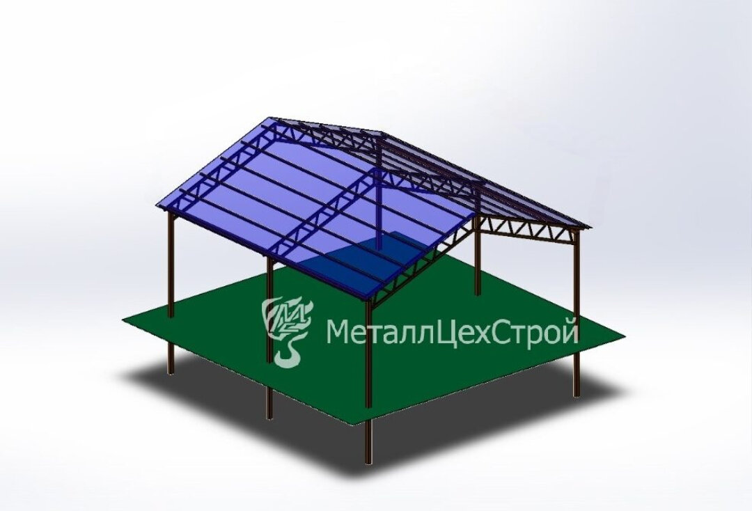 Навес 3,6х5,5 двухскатный, для автомобиля, на болтовом соединении, с поликарбонатом 8 мм