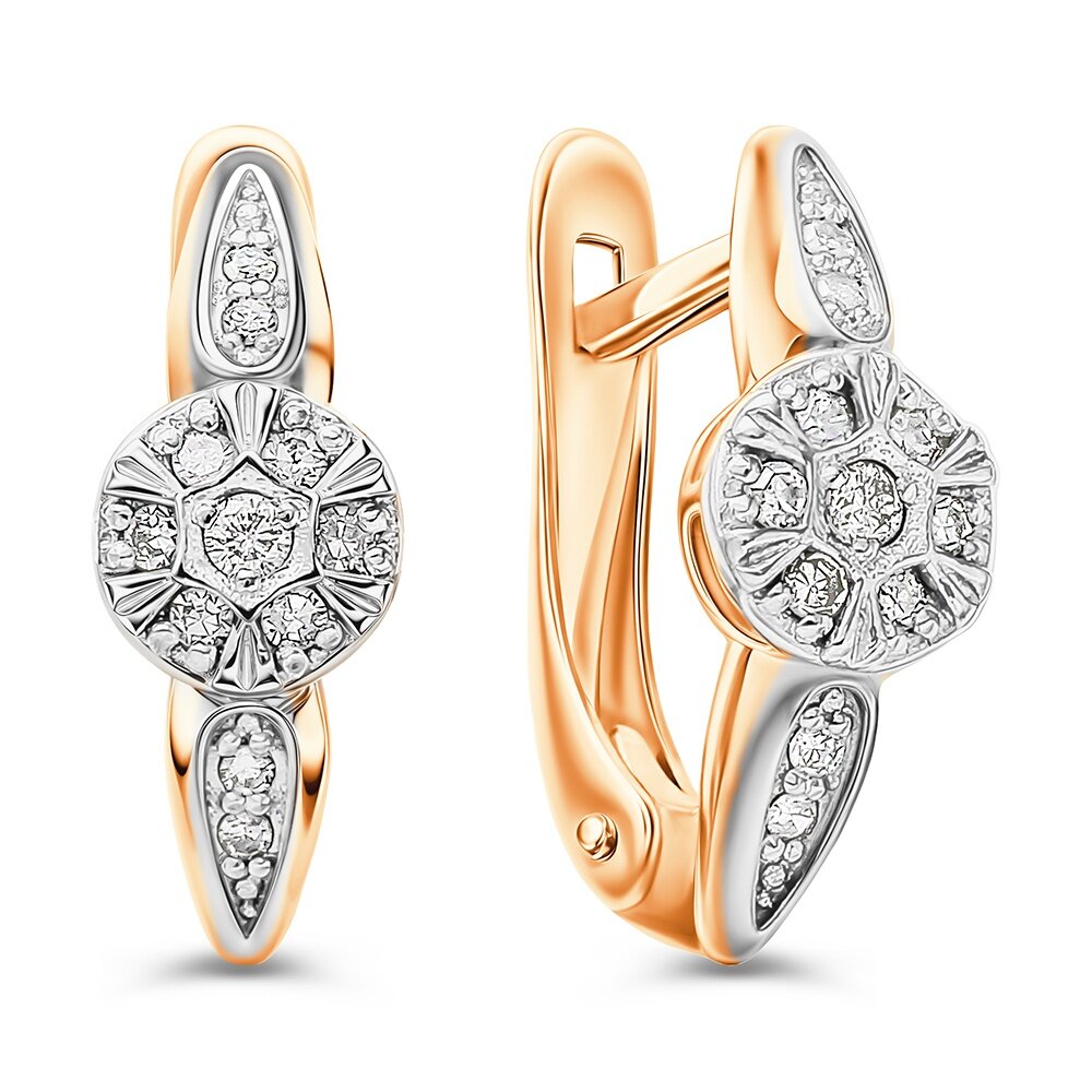 Серьги, красное золото, 585 проба, родирование, бриллиант