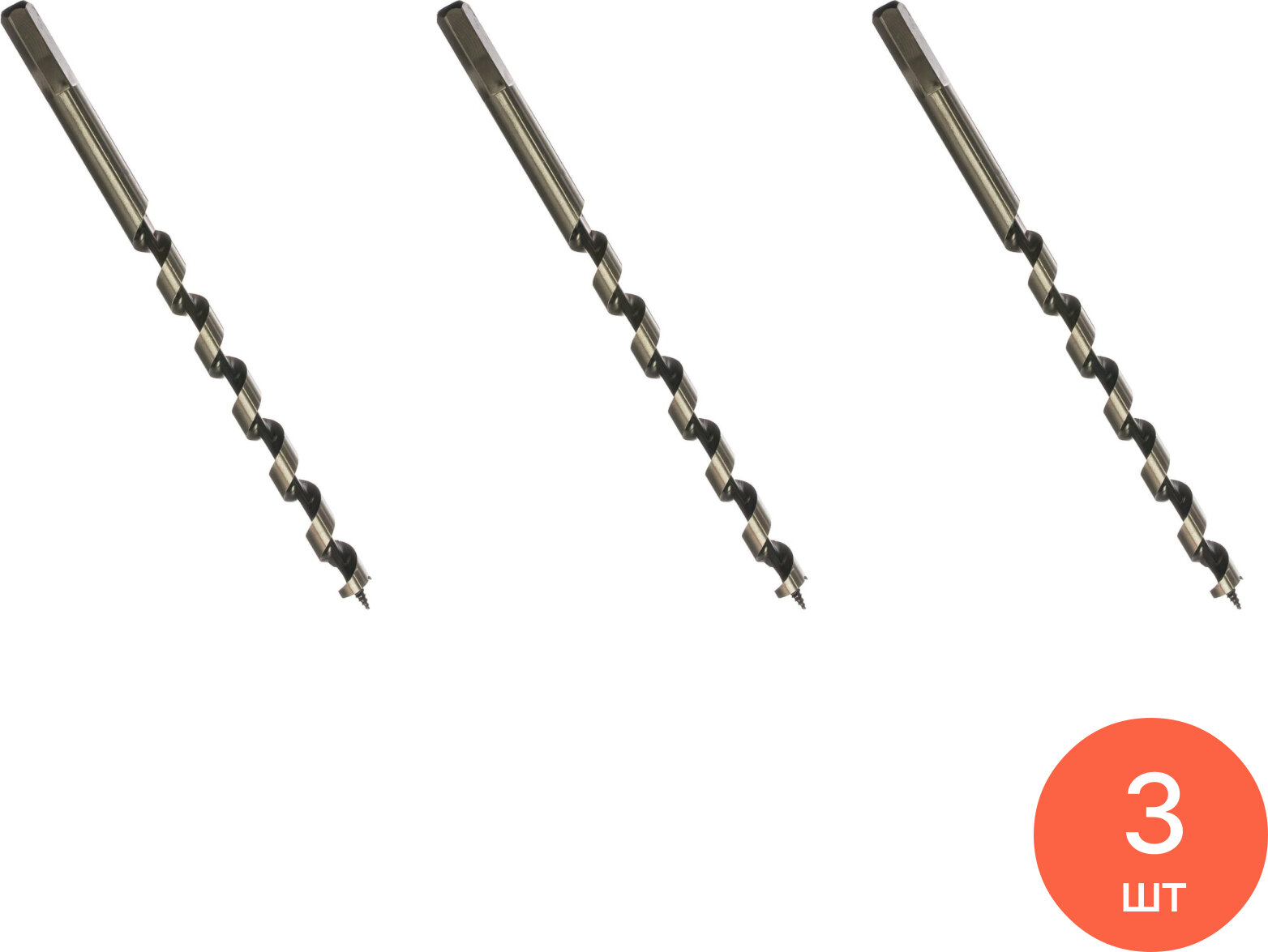 Сверло по дереву Matrix / Матрикс Левиса винтовое, шестигранный хвостовик, из инструментальной стали, диаметр 12мм, длина 230мм / инструменты (комплект из 3 шт)