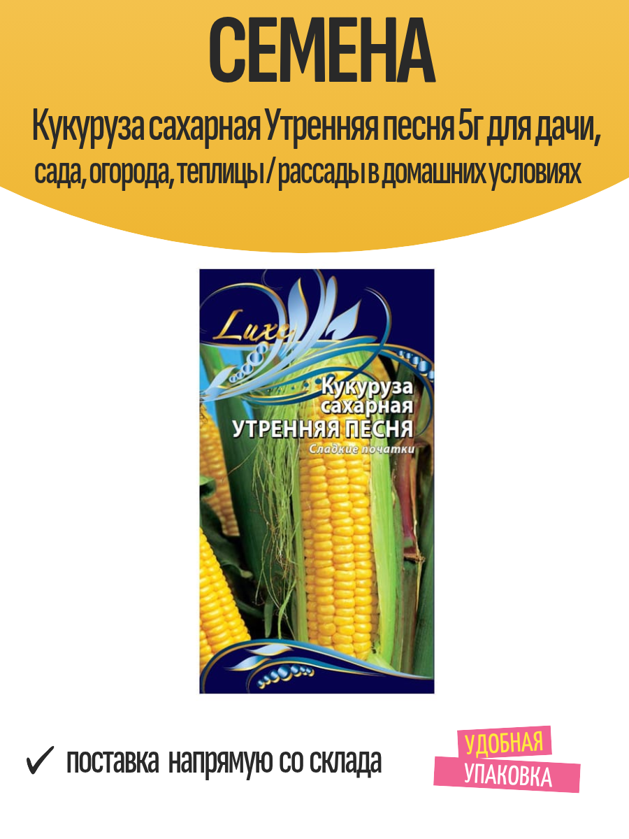 Семена Кукуруза сахарная Утренняя песня 5г для дачи, сада, огорода, теплицы / рассады в домашних условиях
