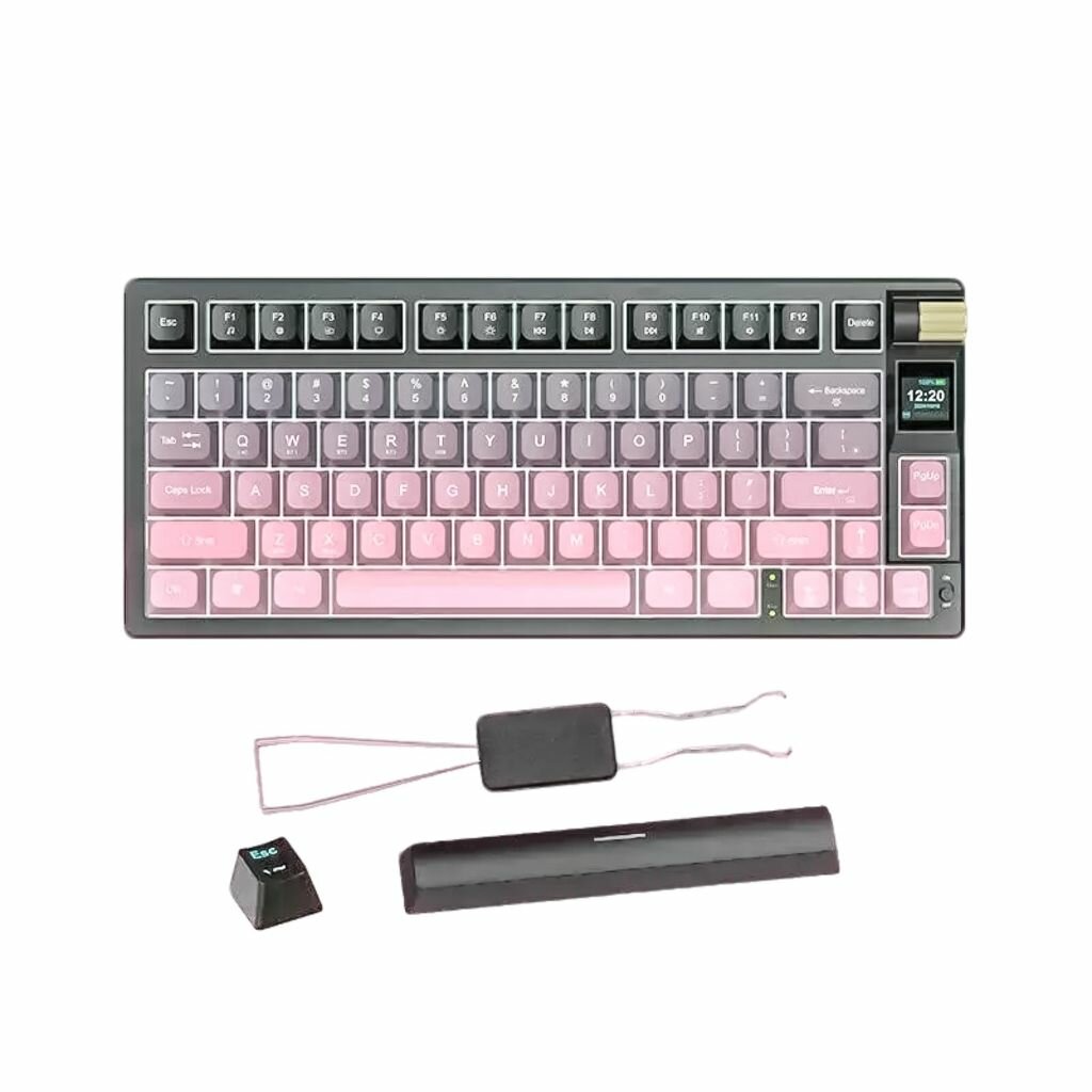 Аксессуары для клавиатуры и мыши, Совершенно новая 79-кнопочная беспроводная/проводная трехрежимная механическая клавиатура с многоцветной подсветкой и ЖК-дисплеем - черный, 1 комплект